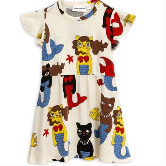 Mini Rodini | Dresses | New Mini Rodini Mermaid Cat Dress In Cream 79y ...